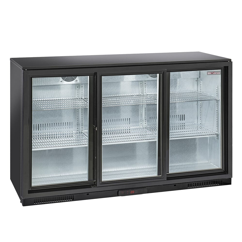 Ventilert back bar flaskekjøler, 3 skyvedører L135 B52 H90 - SCHEIE & CO AS